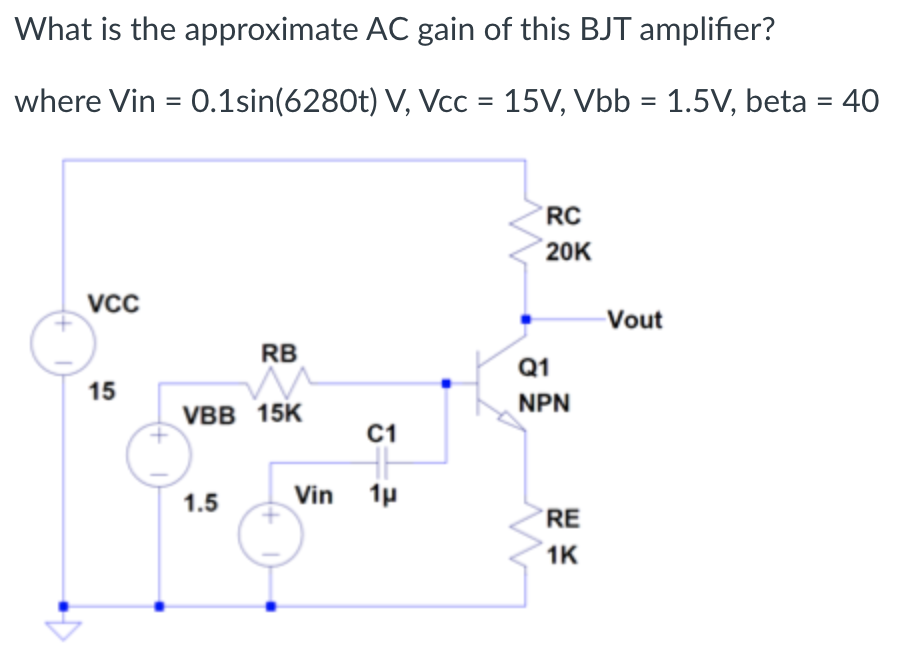 Solved What is the approximate AC gain of this BJT | Chegg.com