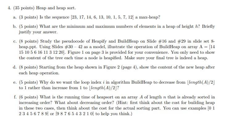 Solved 4 35 Points Heap And Heap Sort A 3 Points Is 