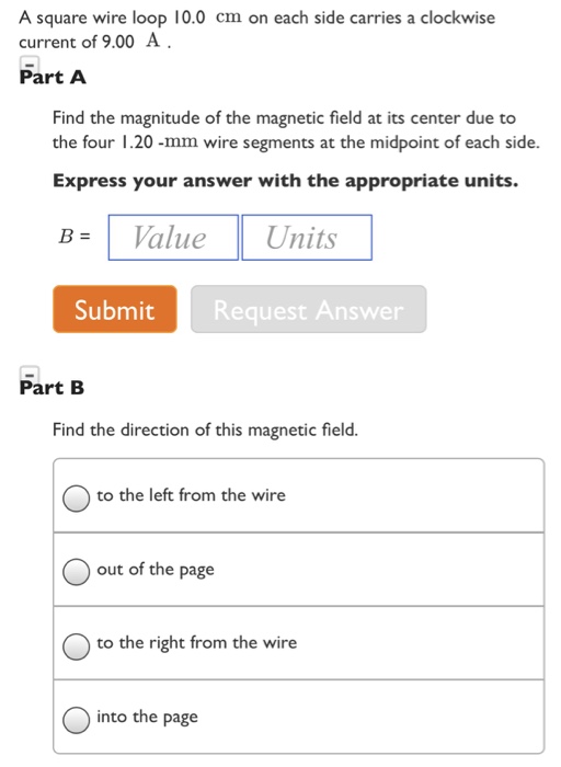 Solved A square wire loop 10.0 cm on each side carries a | Chegg.com