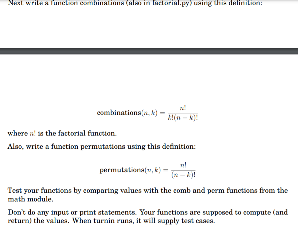 Solved Next write a function combinations (also in | Chegg.com