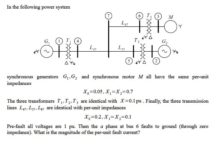 Solved In the following power system 7) 6 T3 (3) M L67 30 YA | Chegg.com