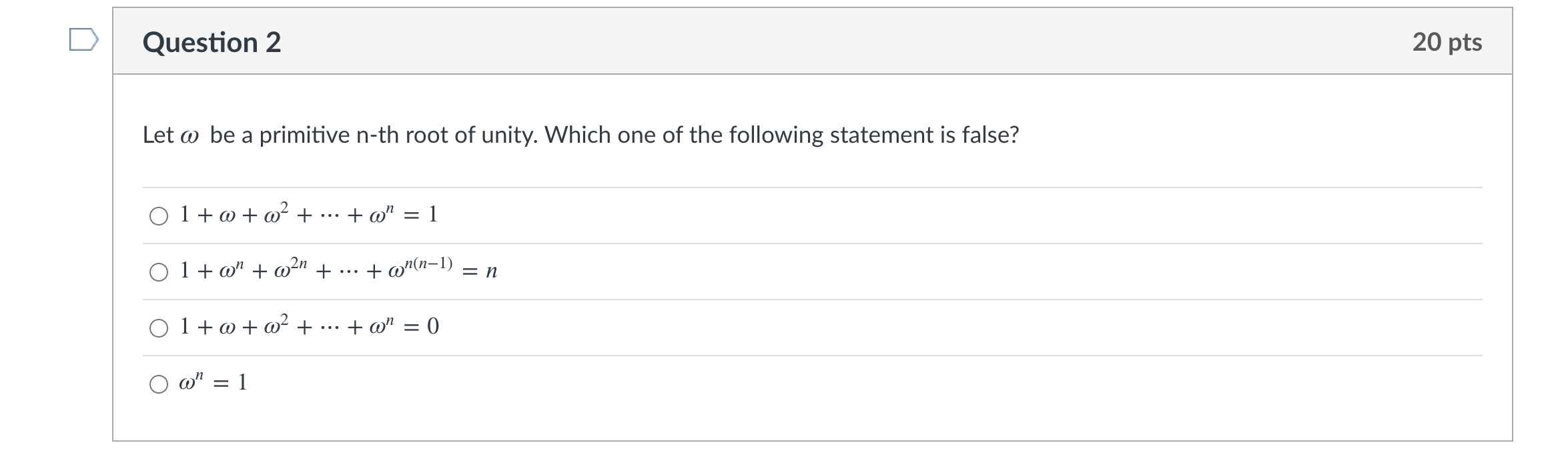 Solved Question 2 20 pts Let w be a primitive n-th root of | Chegg.com