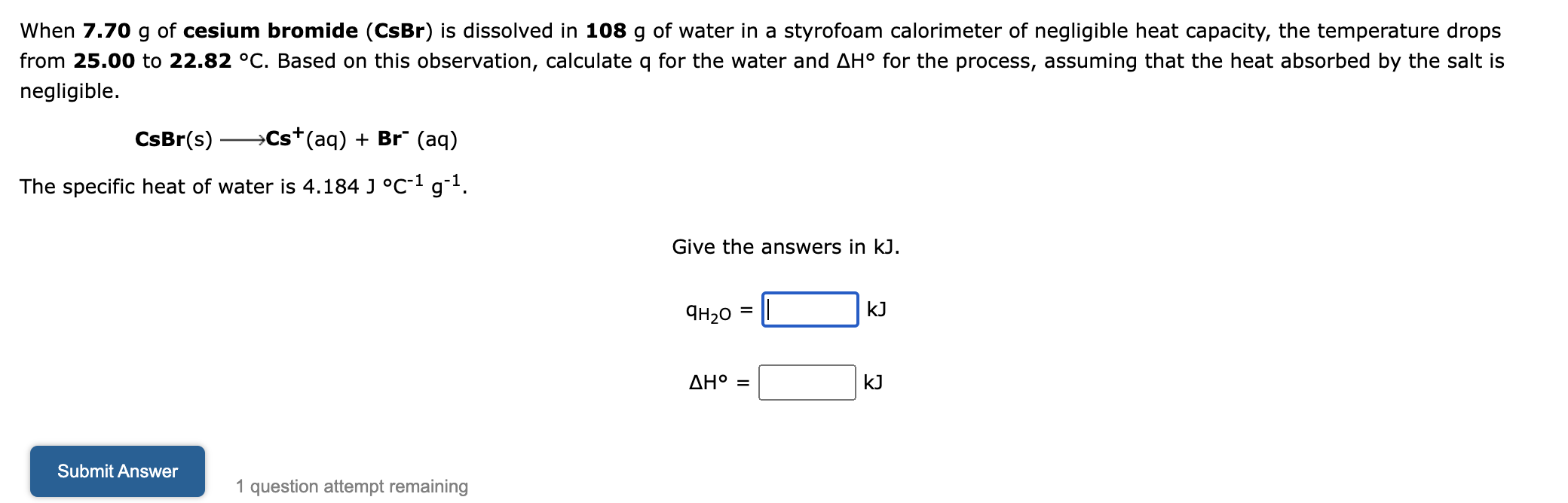 Solved When 7.70 g of cesium bromide (CsBr) is dissolved in | Chegg.com