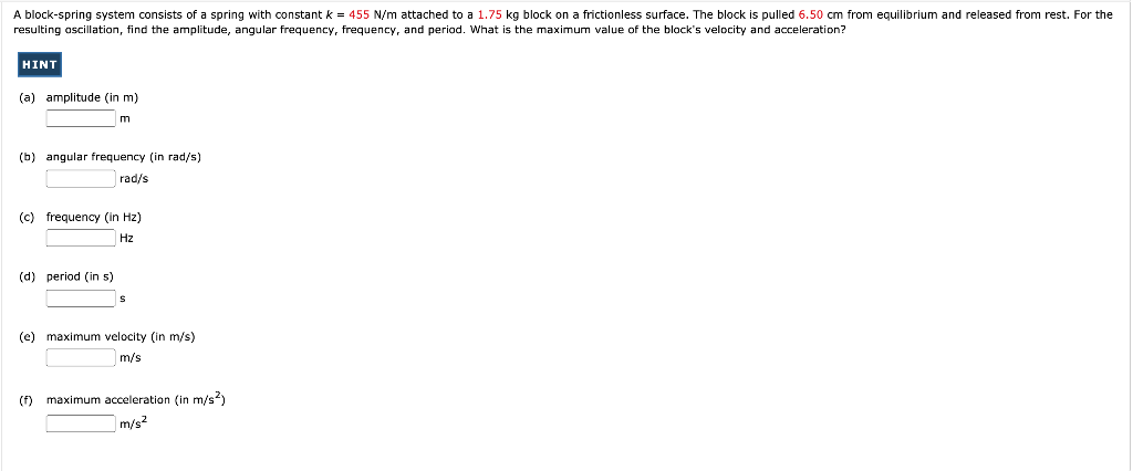 Solved A block-spring system consists of a spring with | Chegg.com