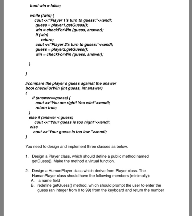 Solved Goal: Implement a number guessing game played between | Chegg.com