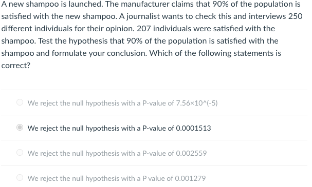 Solved A new shampoo is launched. The manufacturer claims | Chegg.com
