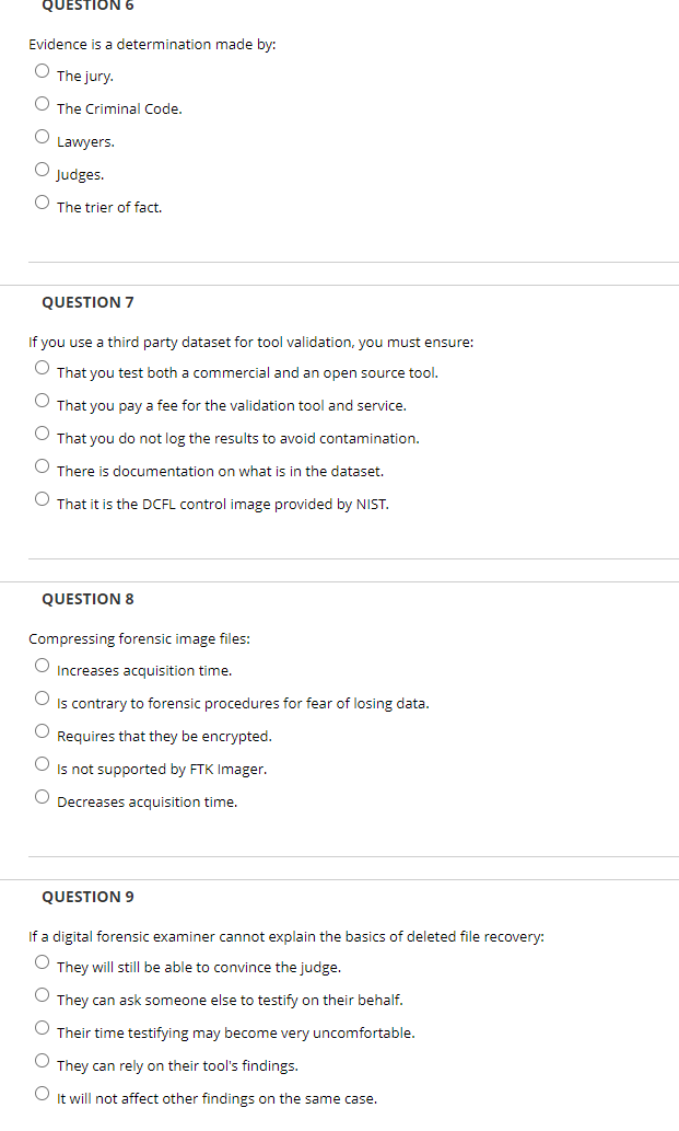 Solved QUESTION 6 Evidence is a determination made by: O The | Chegg.com