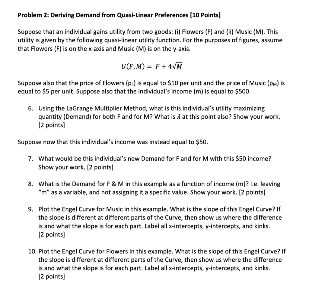 Solved Problem 2: Deriving Demand from Quasi-Linear | Chegg.com