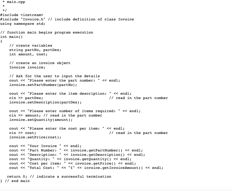 Solved /* * Invoice.h */ // Invoice class definition. This | Chegg.com