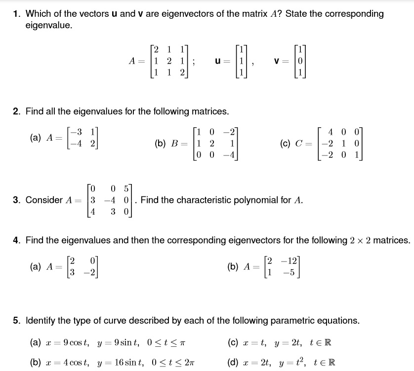 Solved 1. Which of the vectors u and v are eigenvectors of | Chegg.com