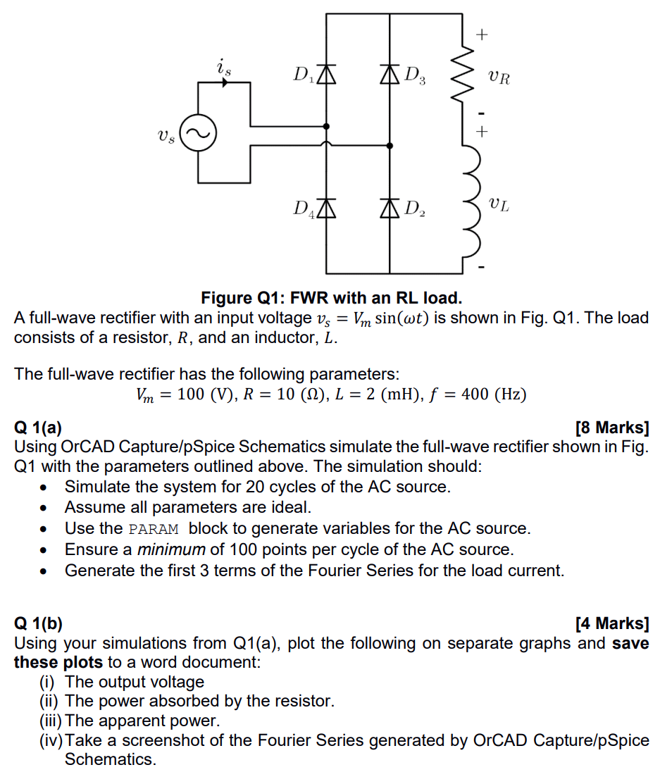 Solved D D. UR 本 US D D UL Figure Q1: FWR with an RL load. A | Chegg.com