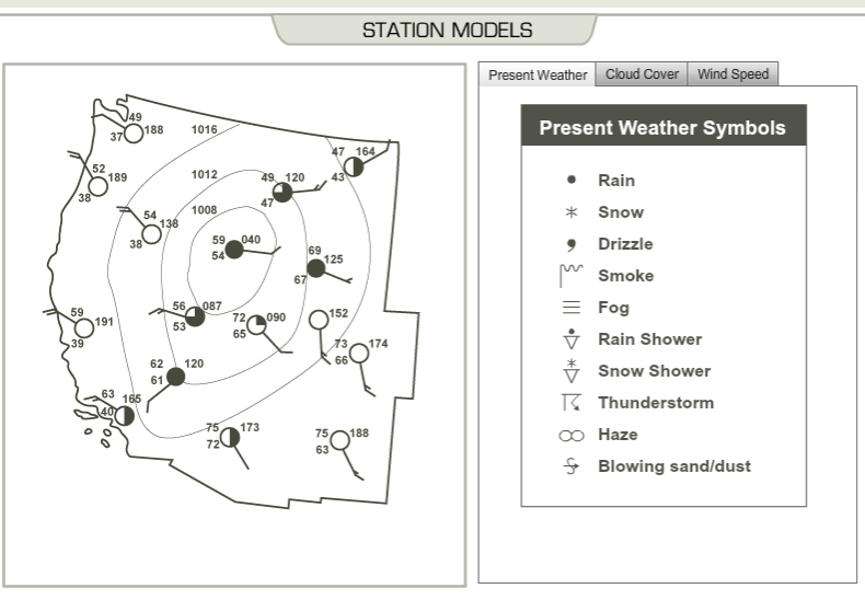 Solved STATION MODELS Present WeatherCloud Cover Wind | Chegg.com