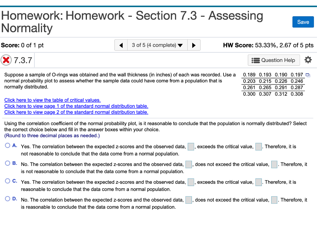 Solved Homework: Homework - Section 7.3 - Assessing | Chegg.com