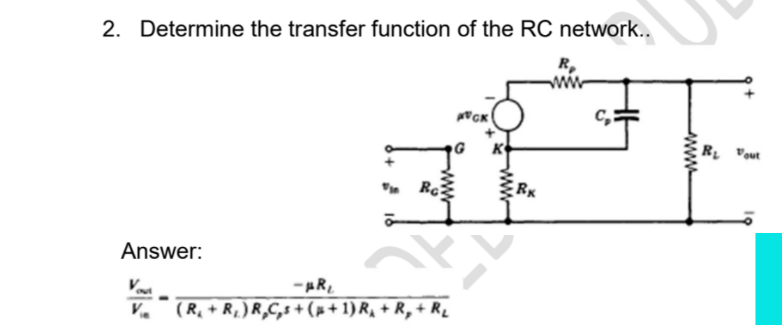 Solved 2. Determine the transfer function of the RC | Chegg.com