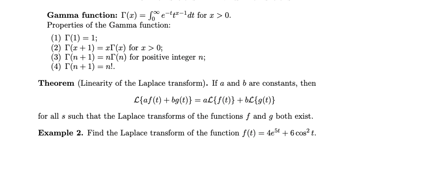 Solved = Gamma function: 1(x) = 8e-442-1dt for x > 0. | Chegg.com