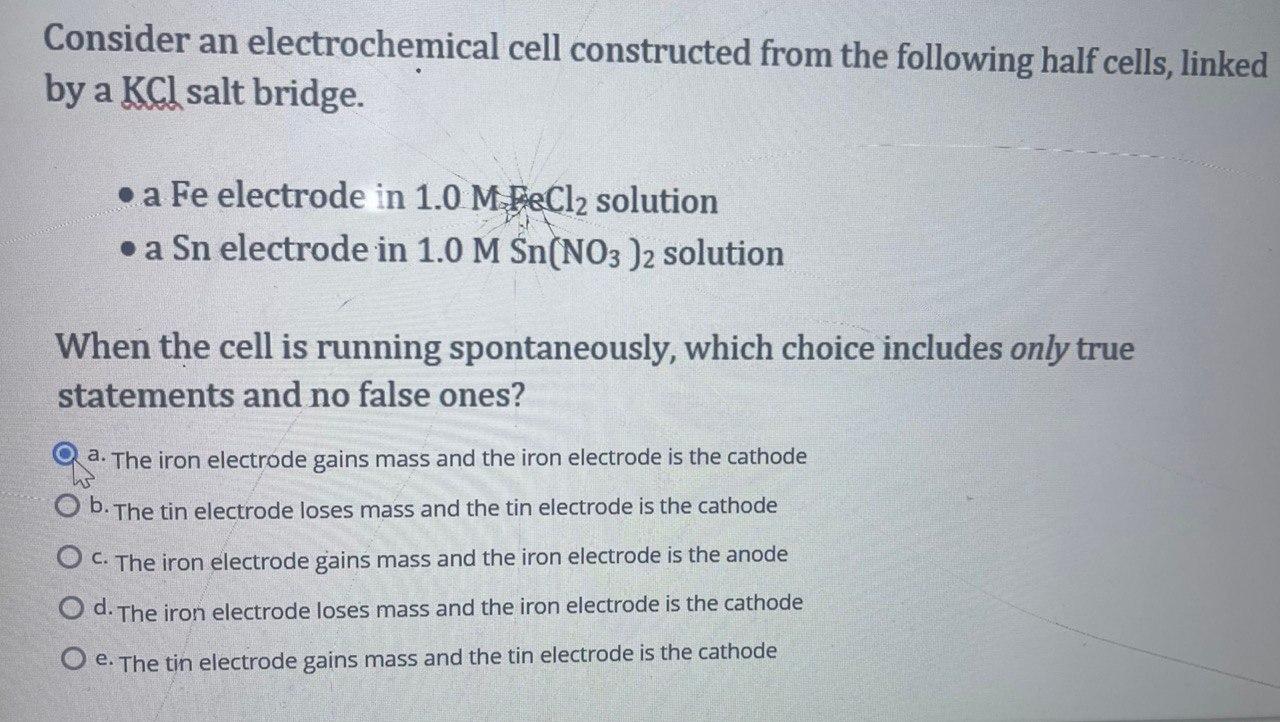 [Solved]: Consider an electrochemical cell constructed fro
