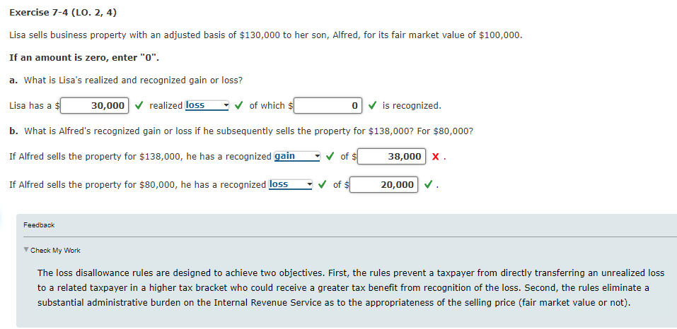 Solved FeedbackCheck My WorkThe loss disallowance rules are | Chegg.com