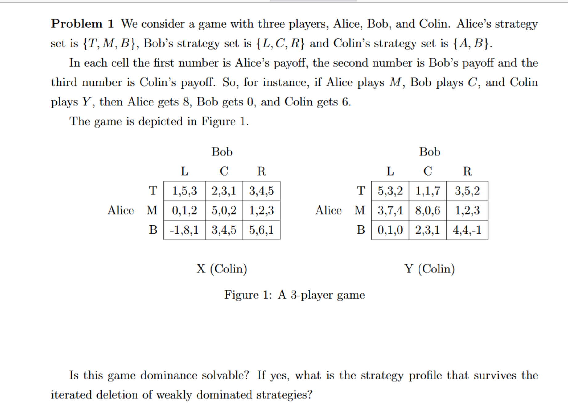 Solved Problem 1 ﻿We consider a game with three players, | Chegg.com