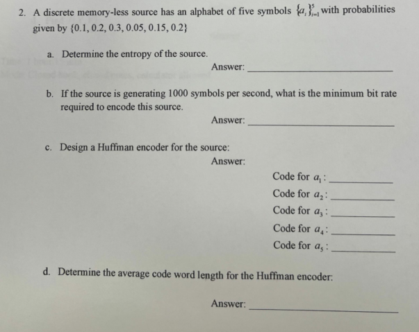 Solved A discrete memory-less source has an alphabet of five | Chegg.com