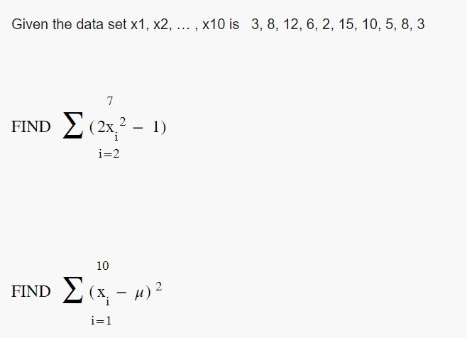 Solved Given the data set x1,x2,…,x10 is | Chegg.com