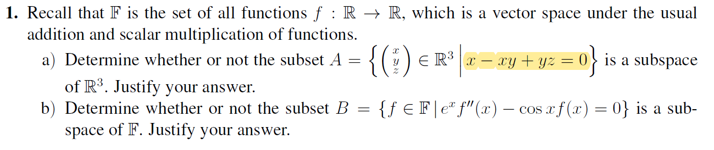 Solved 1. Recall that F is the set of all functions f:R→R, | Chegg.com