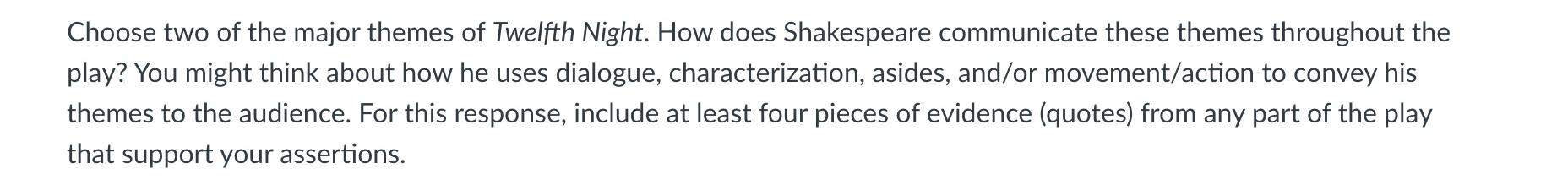 Choose two of the major themes of Twelfth Night. How | Chegg.com