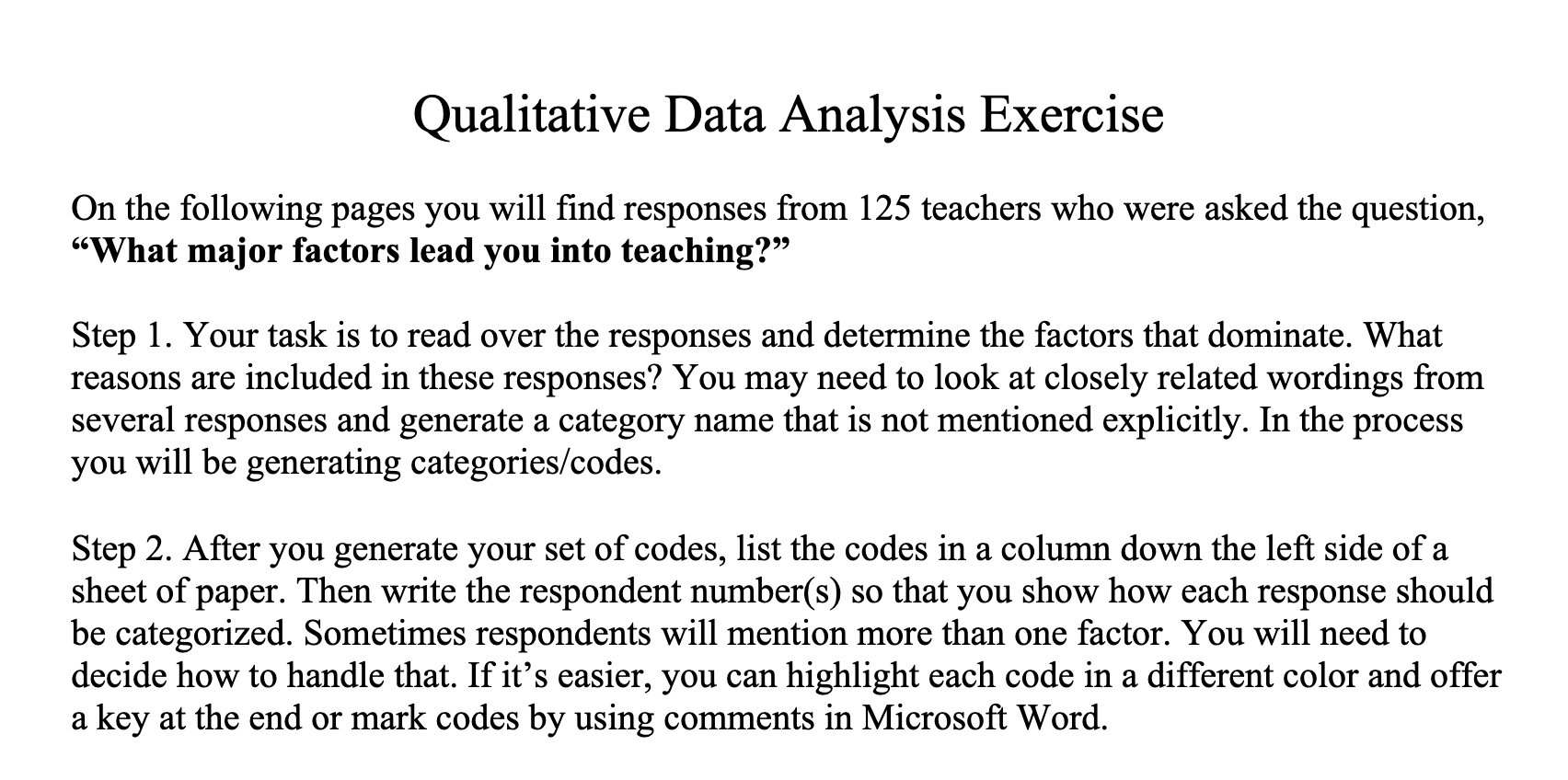 Solved Qualitative Data Analysis Exercise On the following | Chegg.com