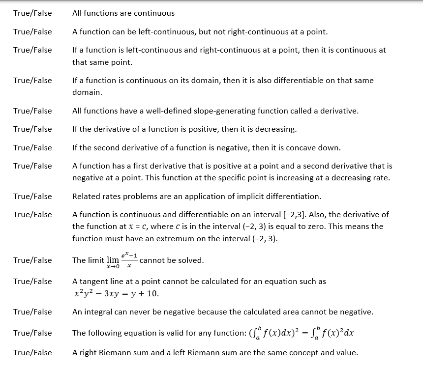 Solved True/False All functions are continuous True/False | Chegg.com