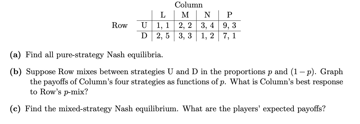 Solved (a) Find all pure-strategy Nash equilibria. (b) | Chegg.com