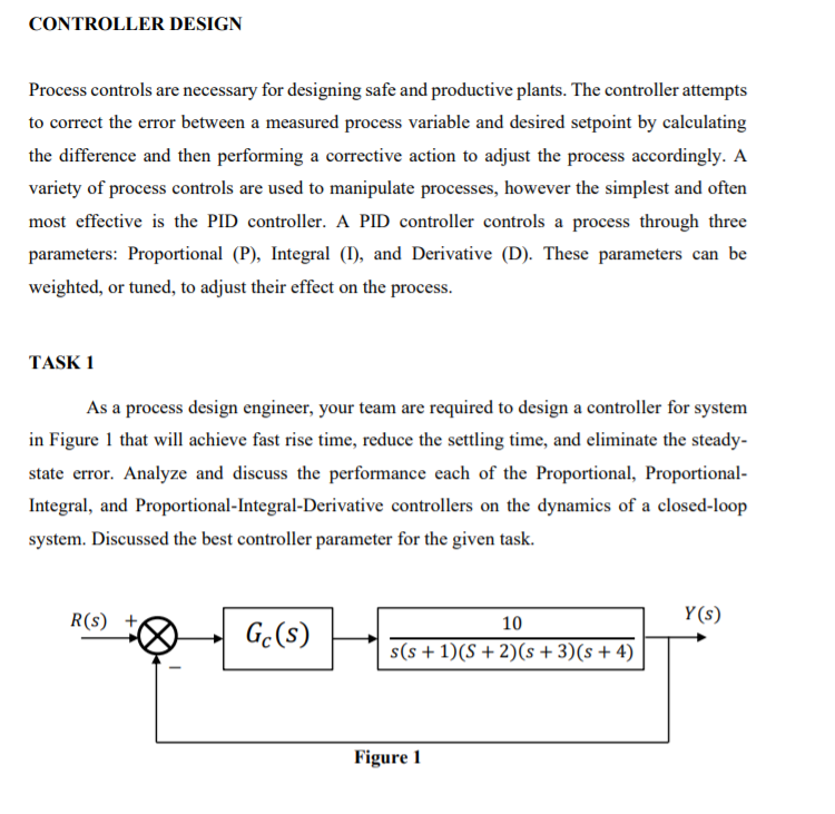 Solved CONTROLLER DESIGN Process controls are necessary for | Chegg.com