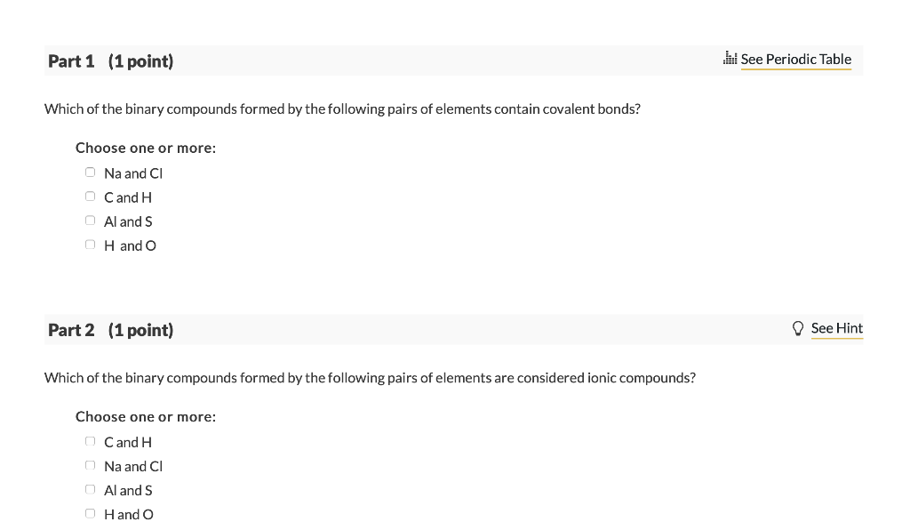 Solved Part 1 (1 point) Il See Periodic Table Which of the | Chegg.com