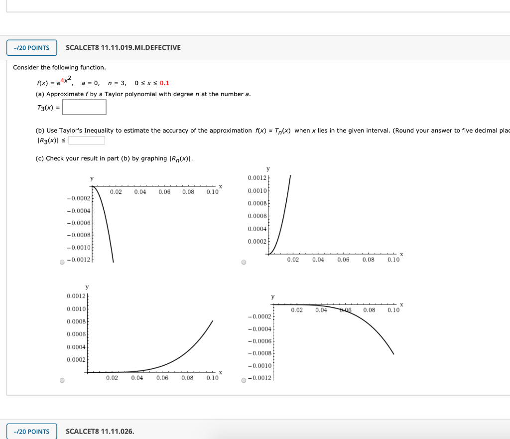 Solved |-/20 POINTS SCALCET8 11.11.019.MI.DEFECTIVE Consider | Chegg.com