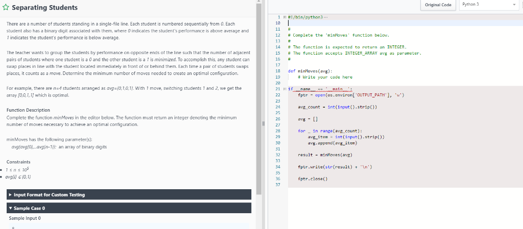 Original Code Python 3 Separating Students 1 | Chegg.com