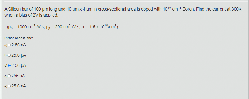 Solved A Silicon bar of 100 um long and 10 pm x 4 um in | Chegg.com