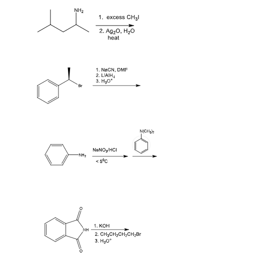 Solved NH2 1. excess CH3! 2. Ag20, H20 heat 1. NaCN, DMF 2. | Chegg.com