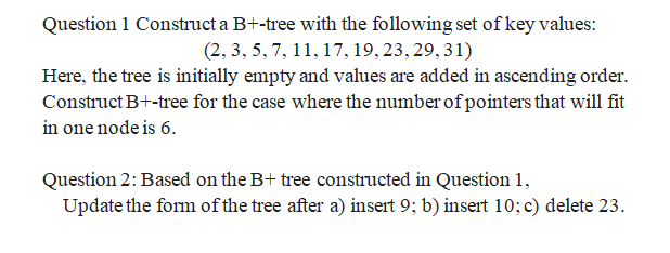 Question 1 Construct a B+-tree with the following set | Chegg.com