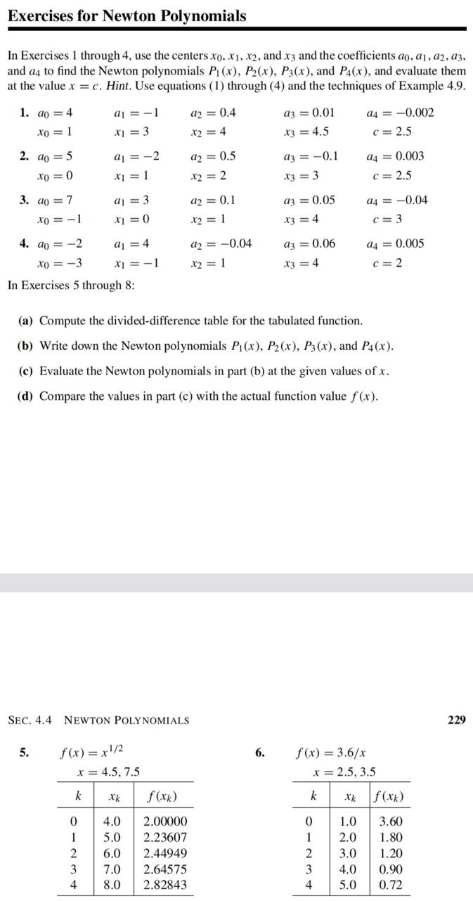 Solved Exercises for Newton Polynomials In Exercises 1 | Chegg.com