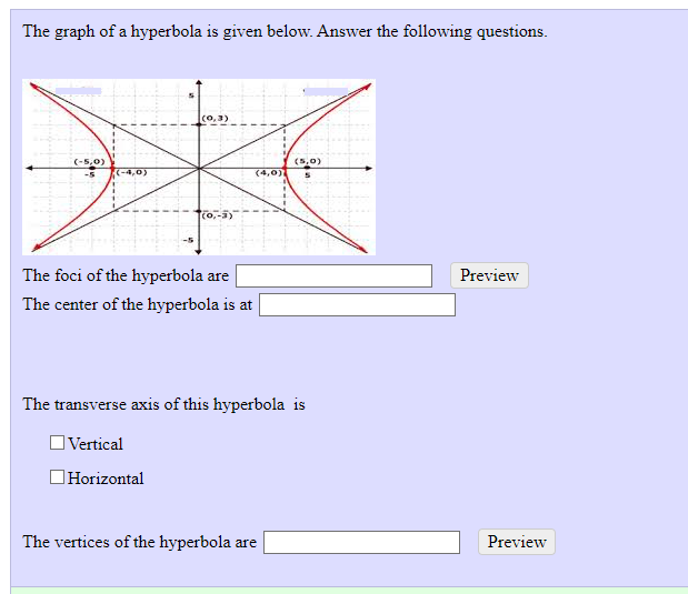 Solved The graph of a hyperbola is given below. Answer the | Chegg.com