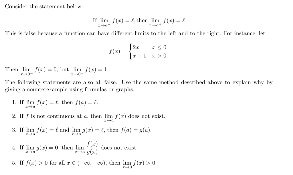 Solved Consider the statement below: If limx→a−f(x)=ℓ, then | Chegg.com