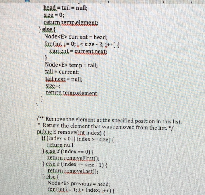 public class MyLinkedList extends MyAbstractList | Chegg.com public class MyLinkedList extends MyAbstractList | Chegg.com