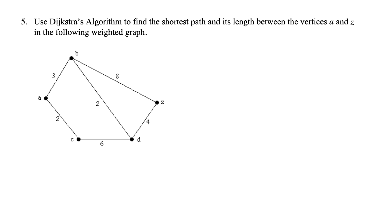 Solved 5. Use Dijkstra's Algorithm to find the shortest path | Chegg.com