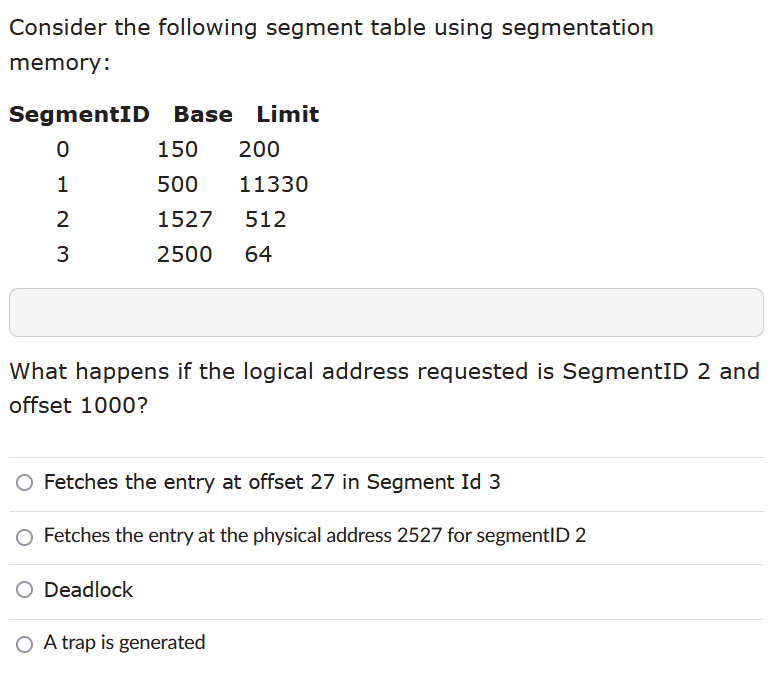 Solved Consider the following segment table using | Chegg.com