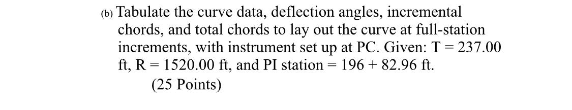 Solved (b) Tabulate the curve data, deflection angles, | Chegg.com
