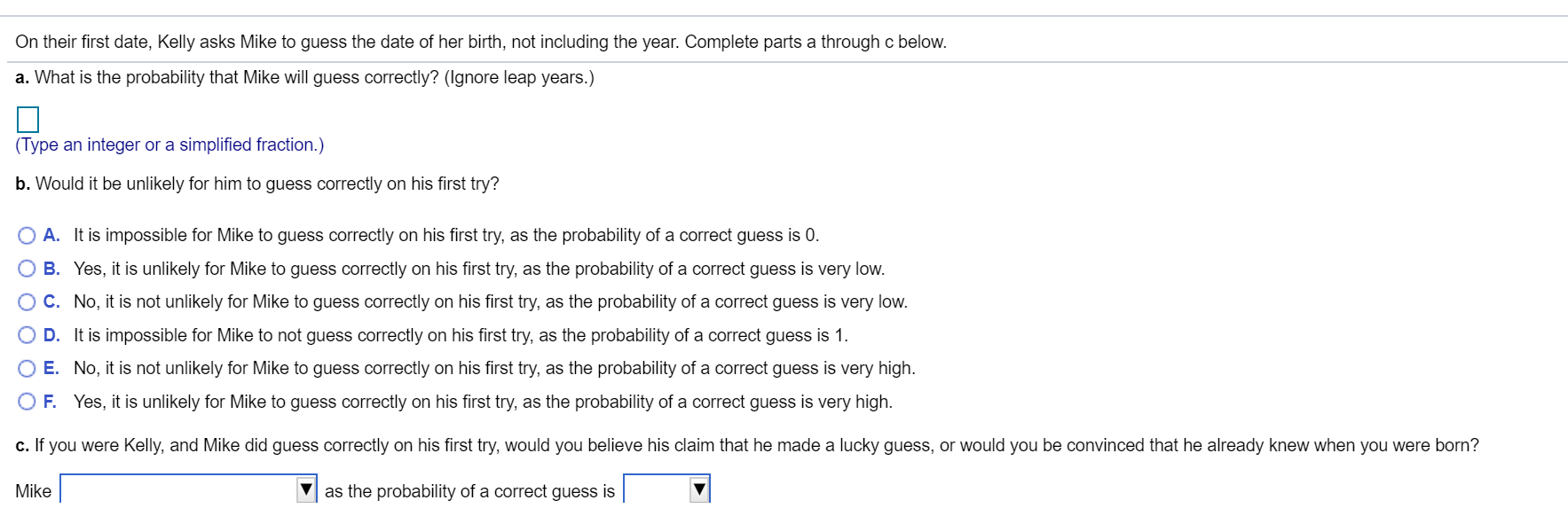 Solved On their first date, Kelly asks Mike to guess the | Chegg.com