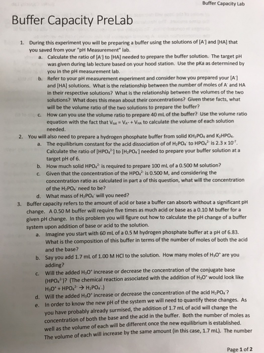 Solved Buffer Capacity Lab Buffer Capacity PreLab During | Chegg.com