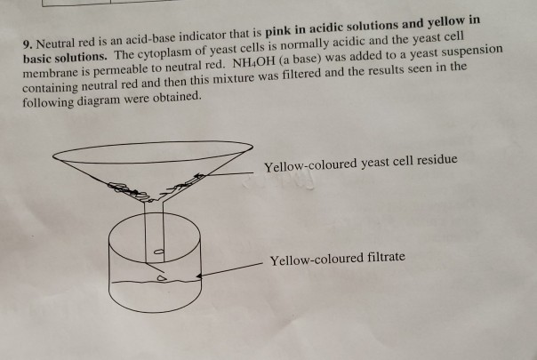 Solved 9. Neutral red is an acid-base indicator that is pink | Chegg.com