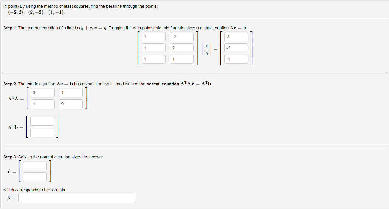 Solved (1 point) By using the method of least squares, find | Chegg.com