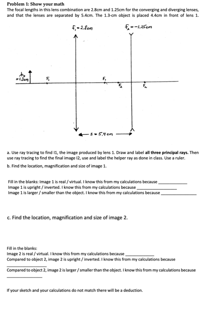 Solved Problem 1: Show your math The focal lengths in this | Chegg.com