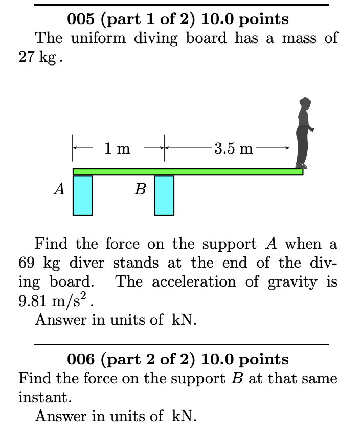 Solved 005 (part 1 ﻿of 2) 10.0 ﻿pointsThe uniform diving | Chegg.com