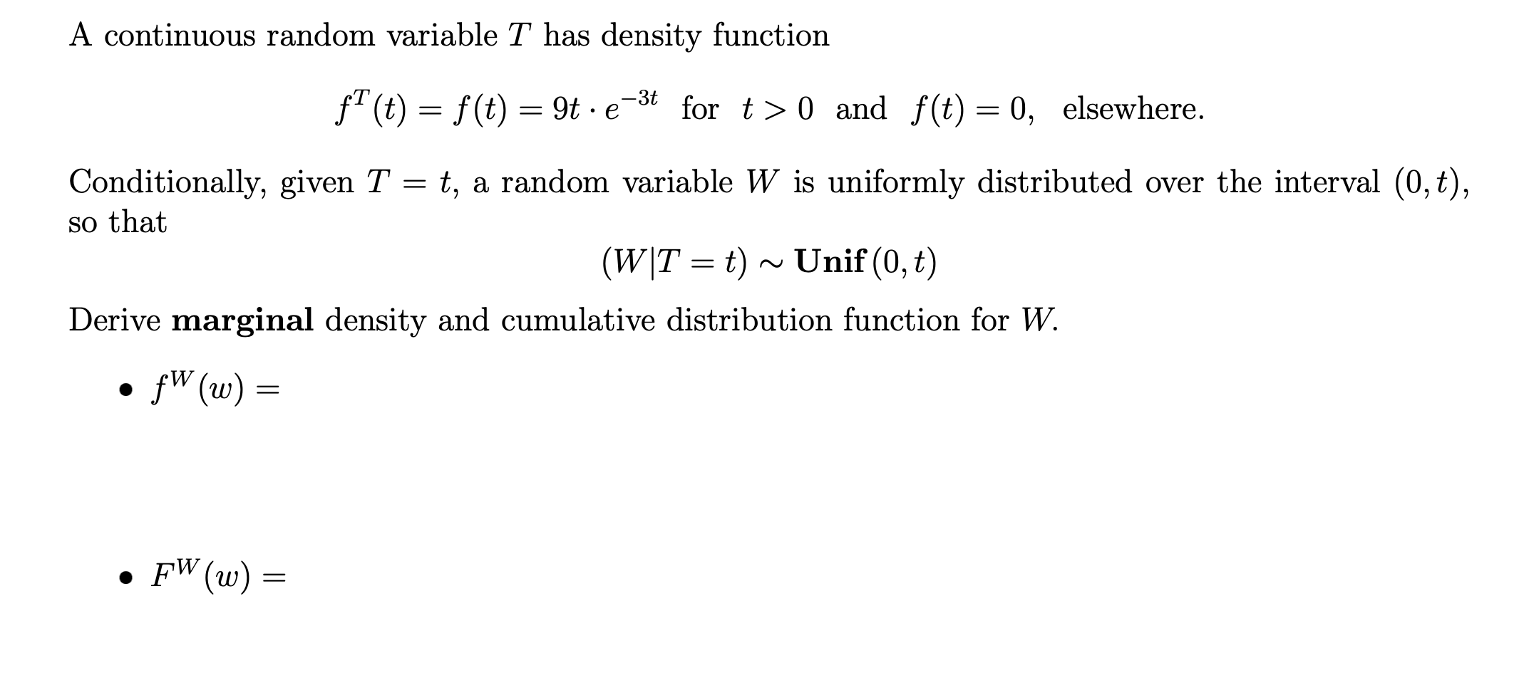 Solved A continuous random variable T has density function | Chegg.com
